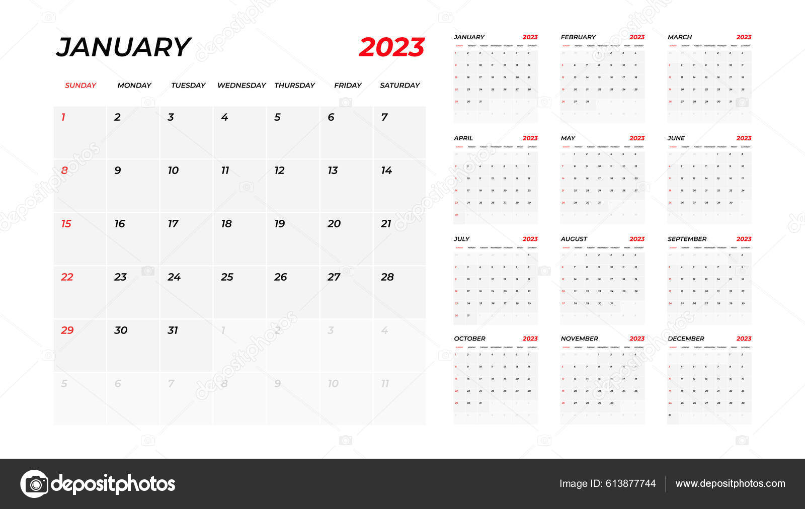 Calendario 2023 Semana Comienza Domingo Calendario Anual 2023 Plantilla ...