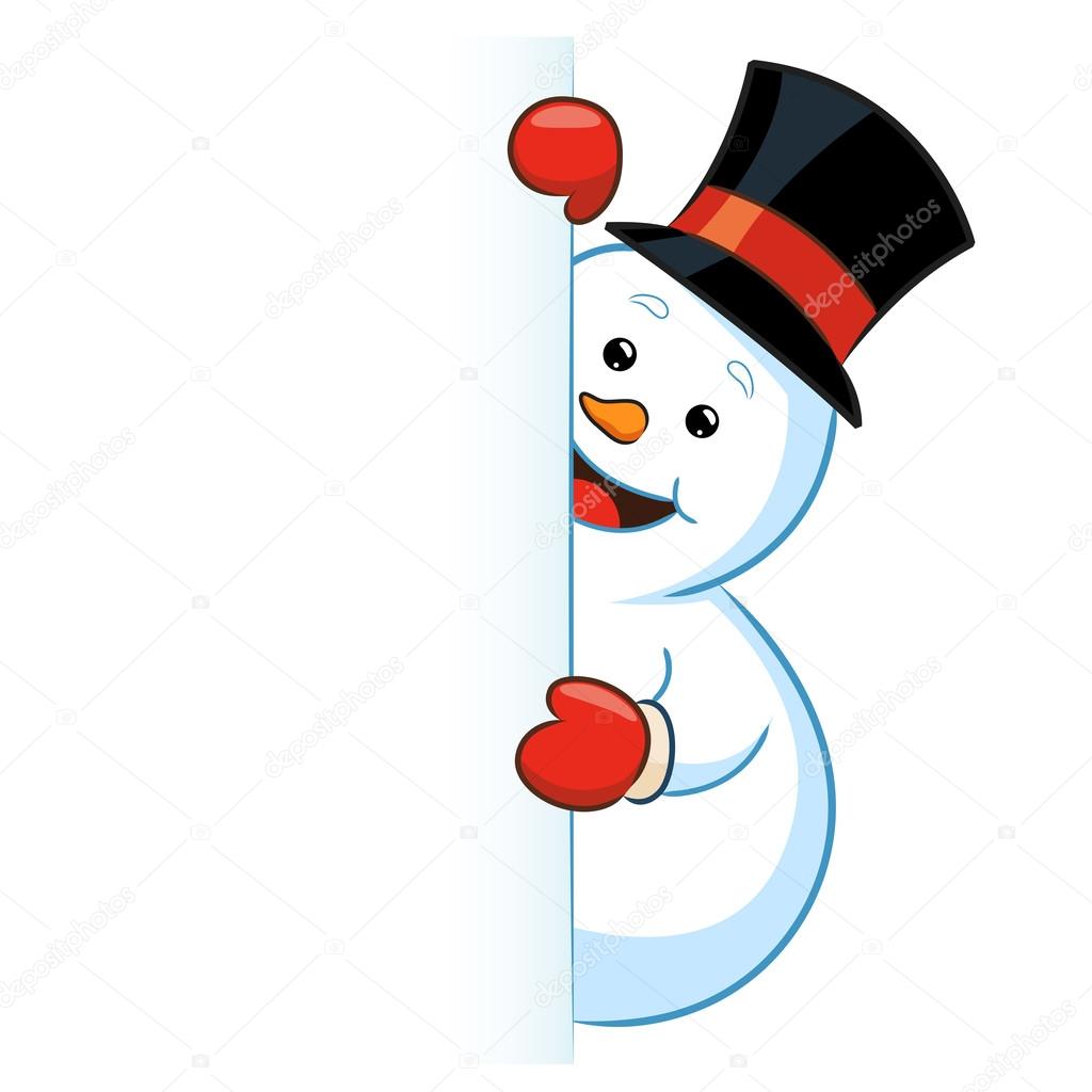 Snowman Holding Sign Clipart Black