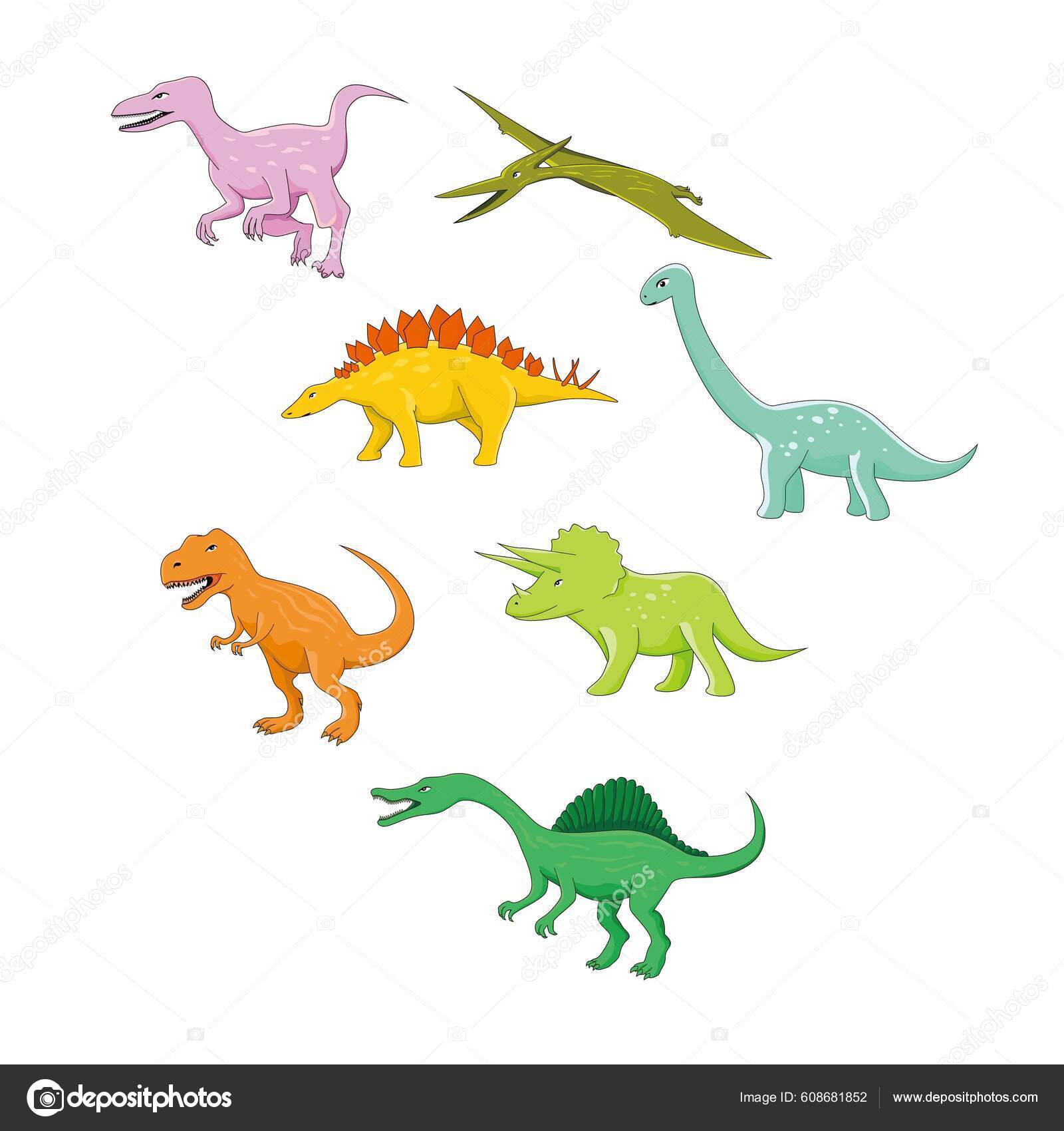 Set Dinosaur Vector Illustration Velociraptor Tyrannosaurus Triceratops ...
