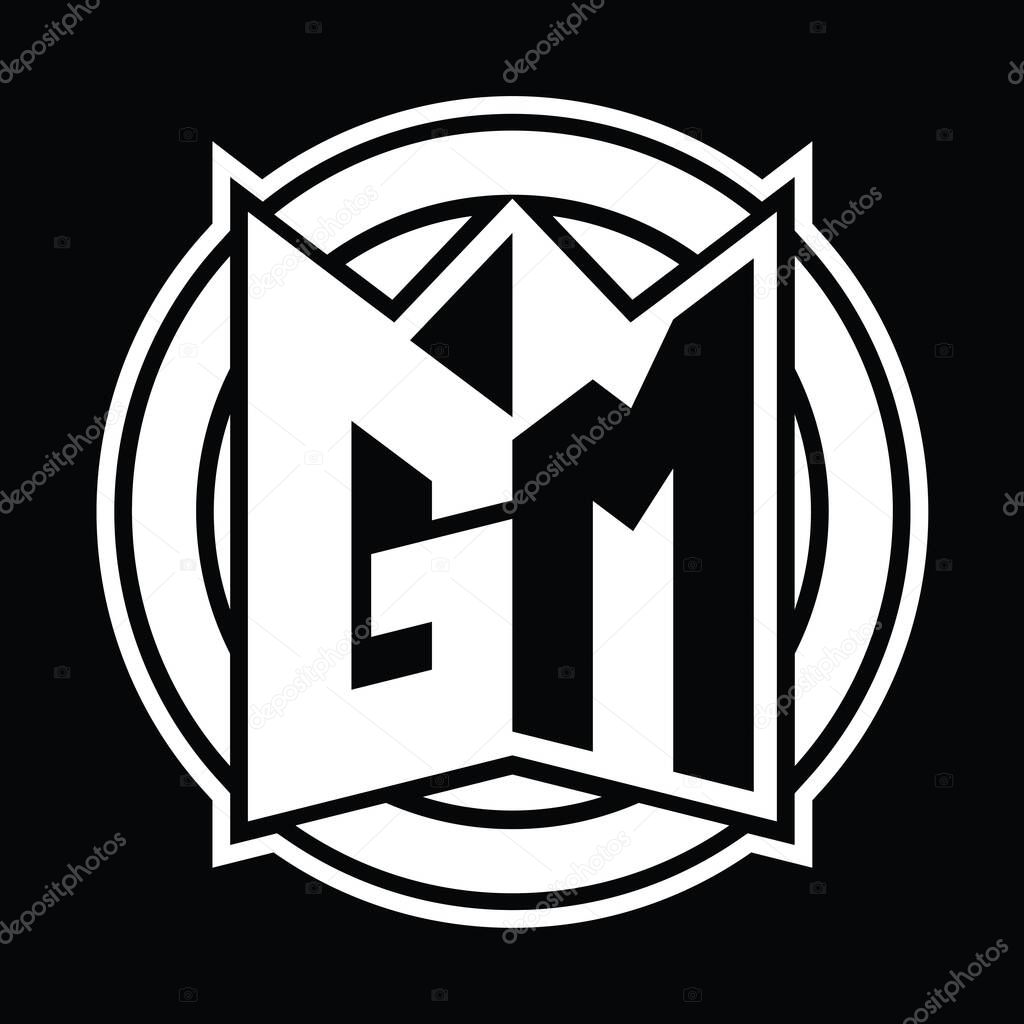 Plantilla de diseño monograma GM Logo con forma de escudo espejo y ...
