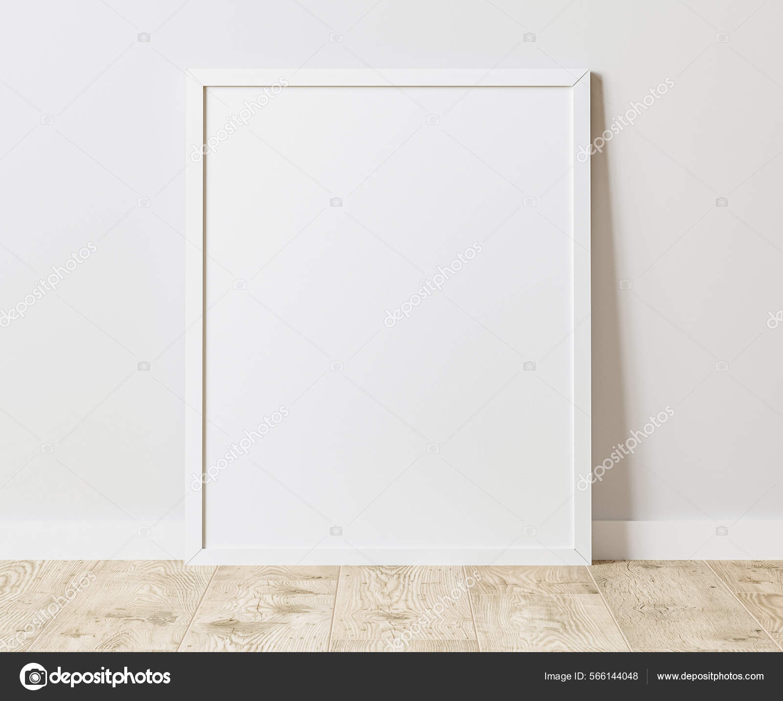 Blank Vertical White Frame Wooden Floor White Wall Ratio 40X50 — Stock ...