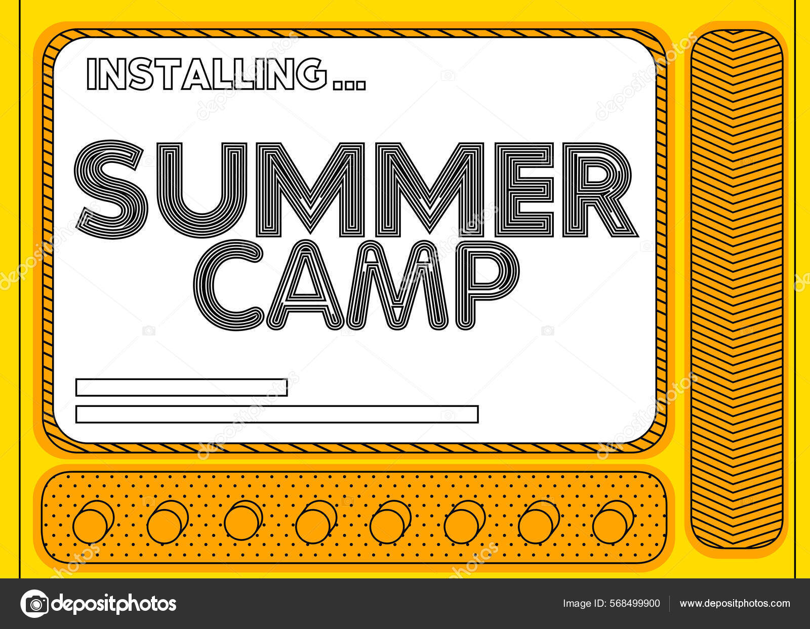 Cartoon Computer Word Summer Camp Message Screen Displaying Installation Window Stock Vector ...