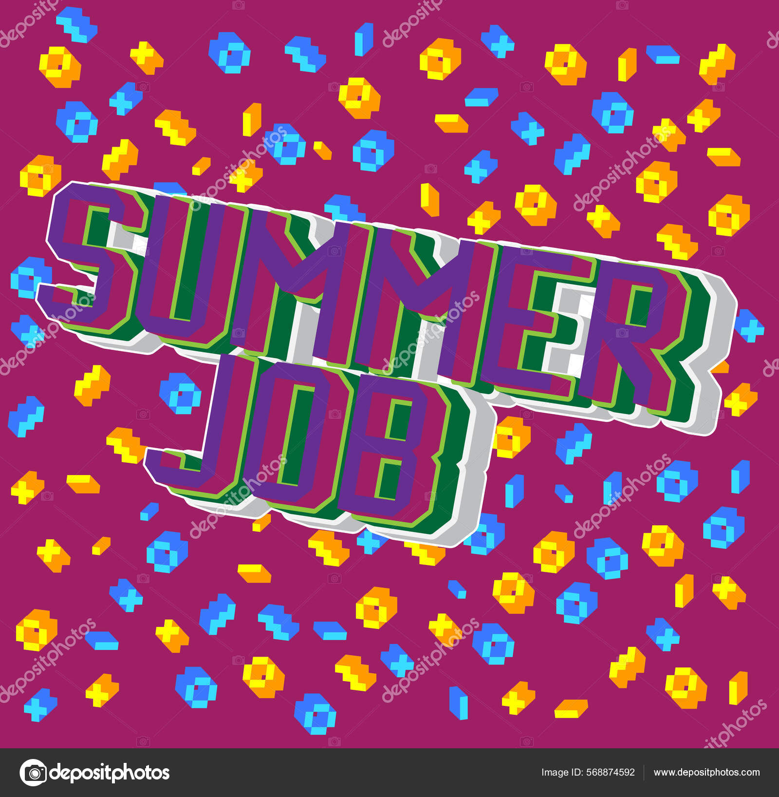 Summer Job Pixelated Word Geometric Graphic Background Vector Cartoon ...