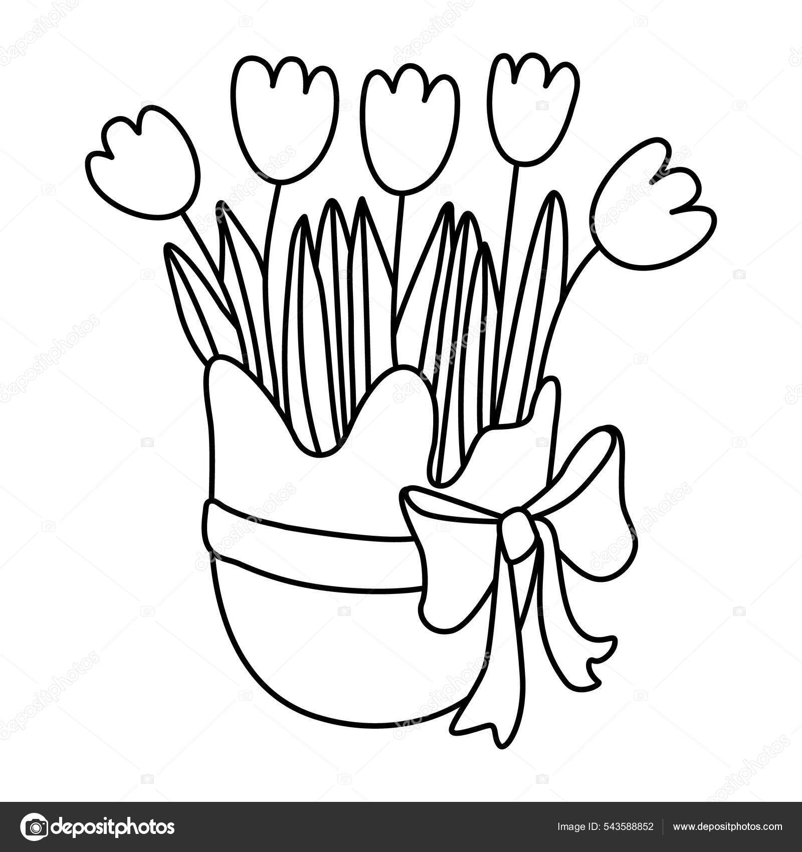 Tulip Bouquet Clip Art Black And White