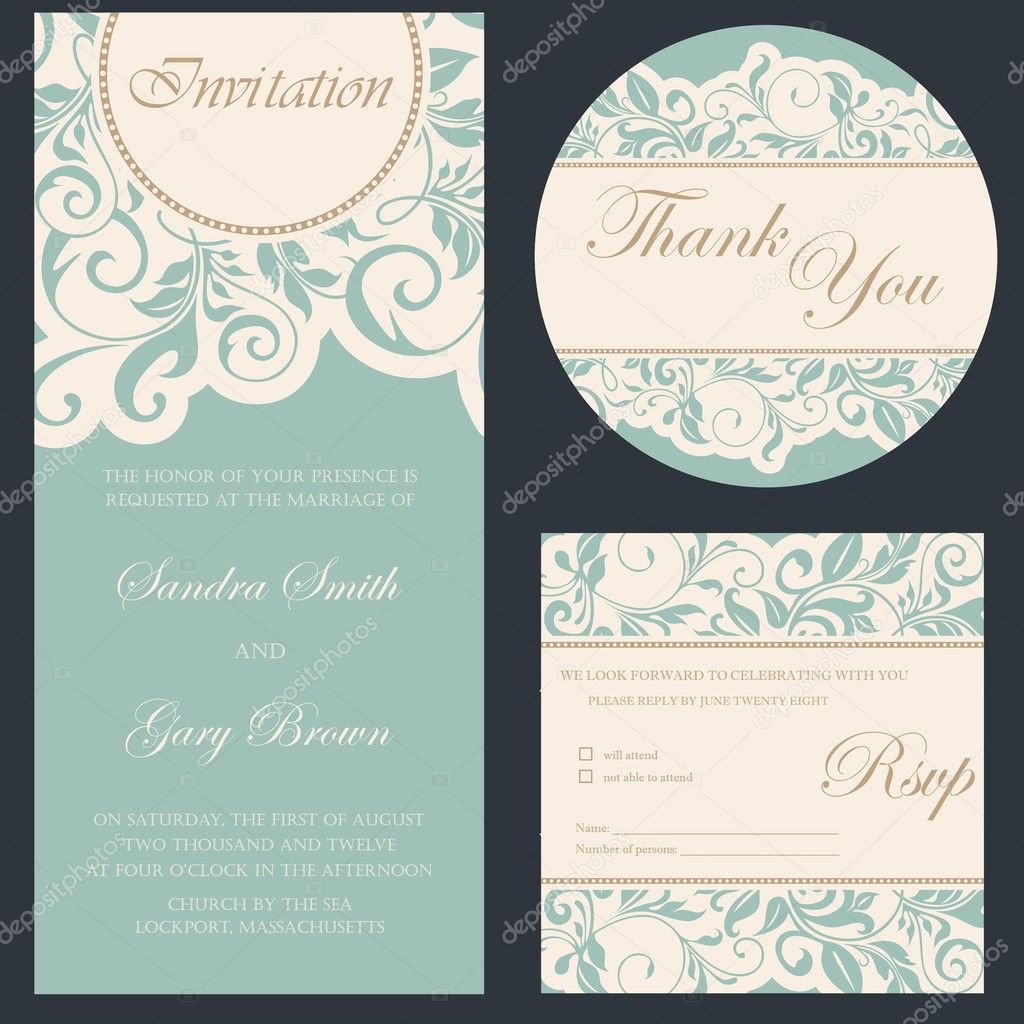 Beautiful vintage wedding invitation cards set Stock Vector by ...