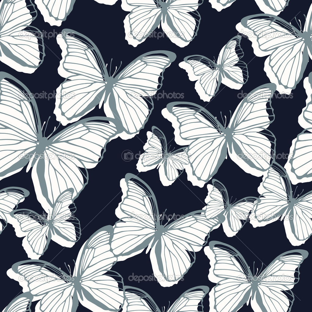 Seamless pattern with outline and silhouette butterflies Stock Vector ...