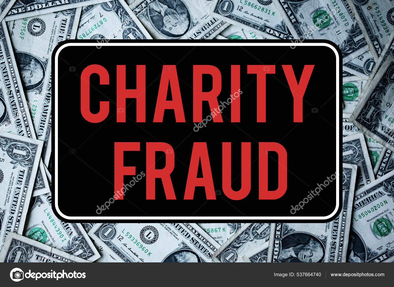 Charity Fraud Warning Sign Front Dollar Bills Scam Criminal Concepts ...