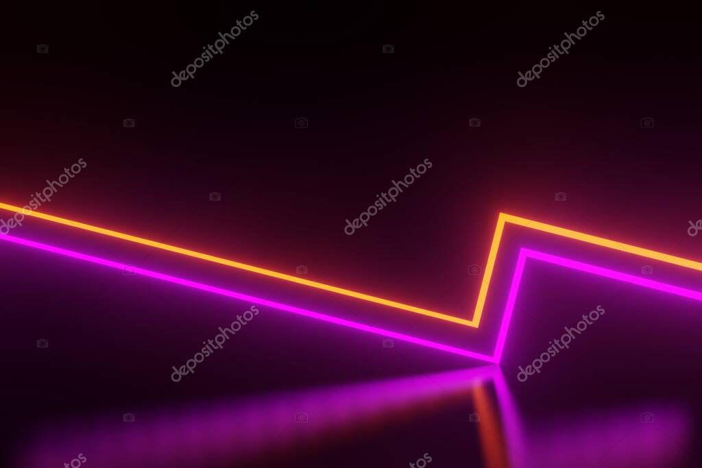 3D renderizado de luz de neón RGB sobre fondo oscuro. Las líneas láser ...