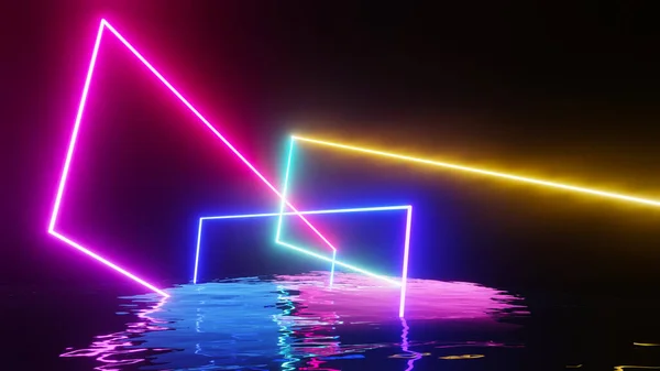 3d render of flash neon and light glowing on dark scene. Speed light ...