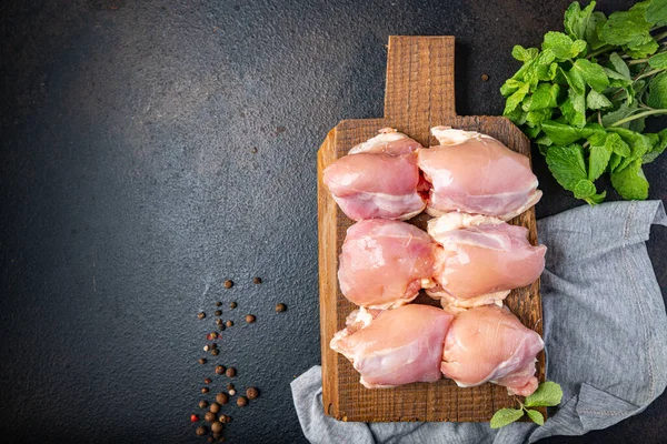 raw chicken thigh boneless pulp meat poultry or turkey fresh ready to ...