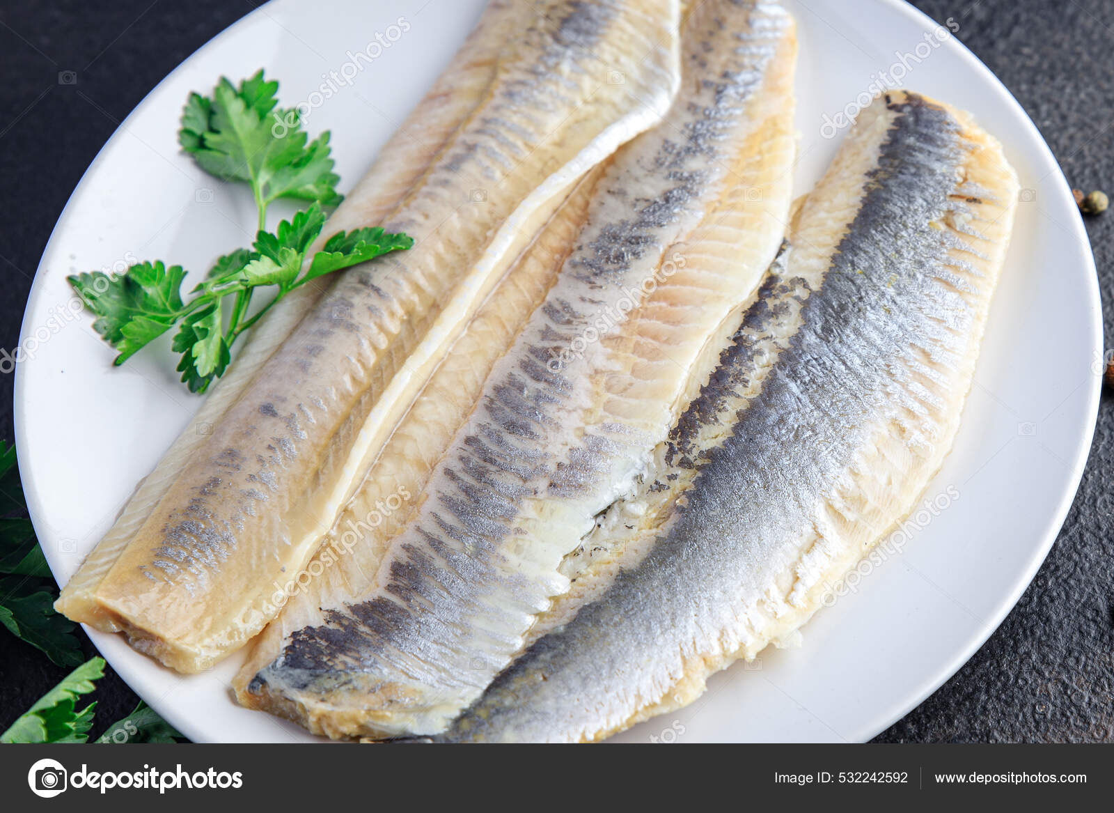 Herring Fish Fillet Fresh Seafood Meal Snack Table Copy Space Stock ...