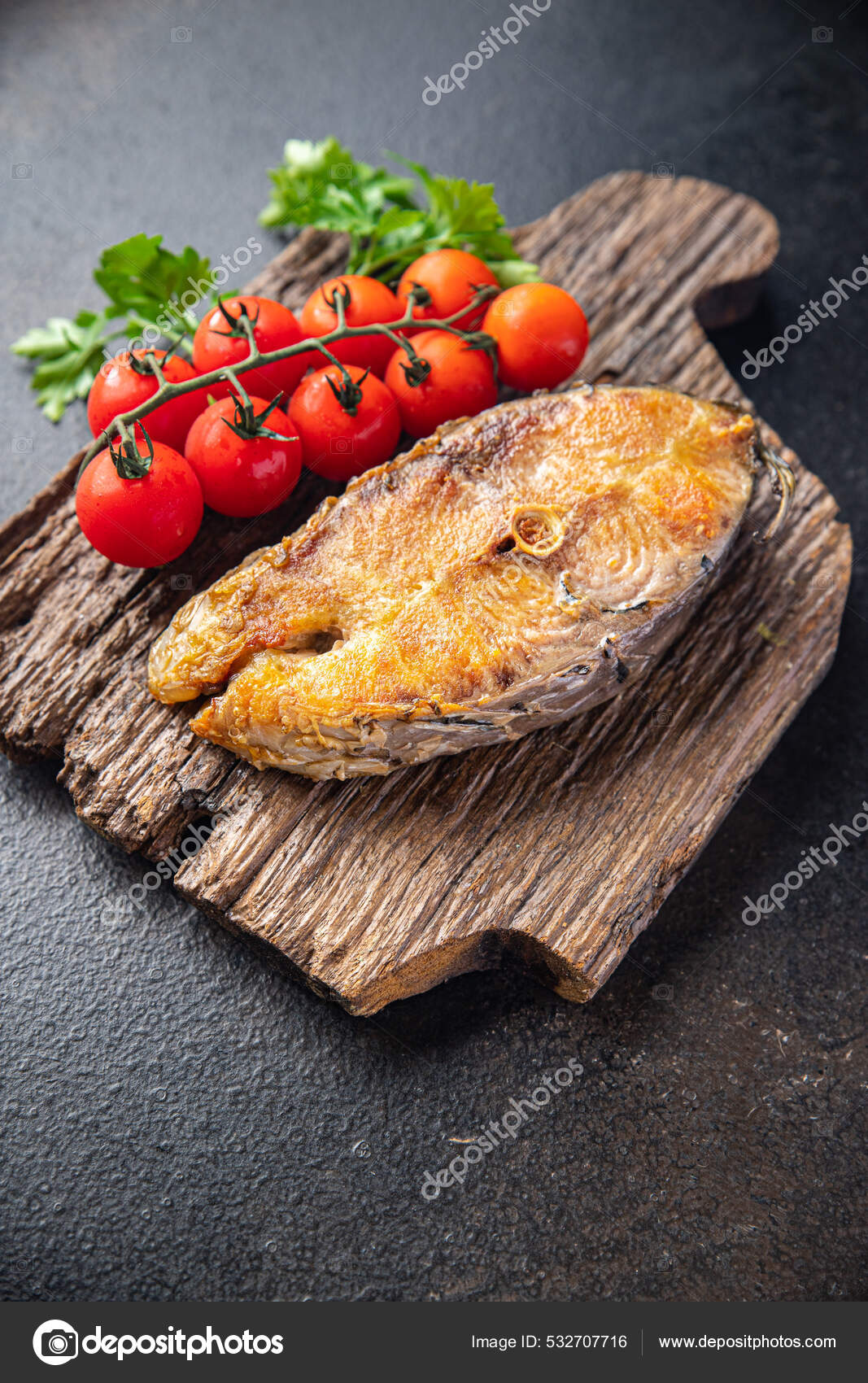Carp Fried Fish Steak Meal Snack Table Copy Space Food — Stock Photo ...