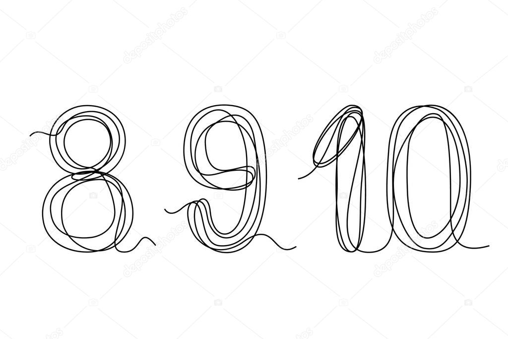 8 9 10 números arábigos. ocho, nueve, diez, conjunto de números ...