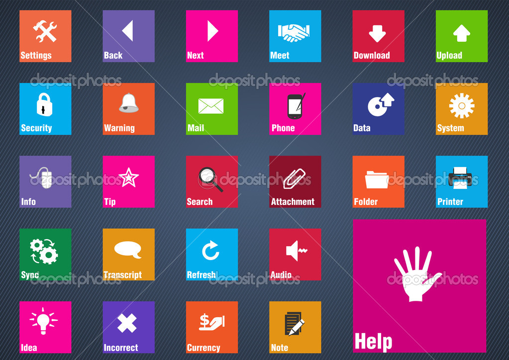 Metro icon set with long shadow effect for computer, web, phone and tab ...
