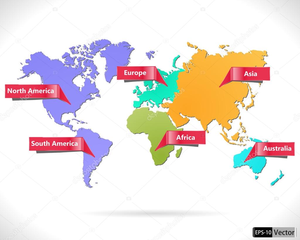 Mundo multicolor mapa macro regiones. ilustración vectorial — Vector de ...