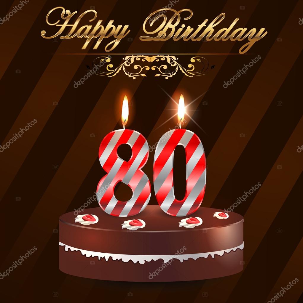 80 años del feliz cumpleaños con torta y velas, 80 cumpleaños - vector ...