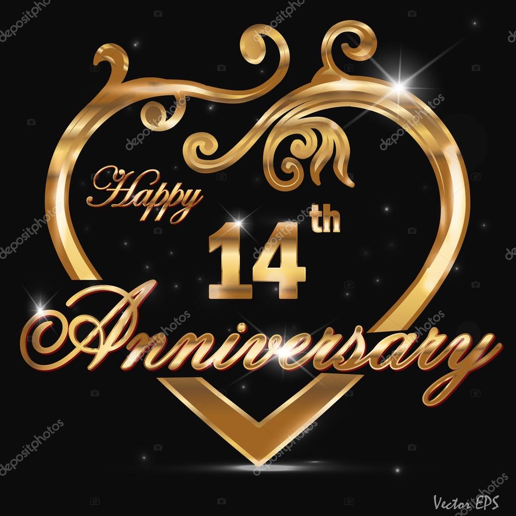 14 Year anniversary golden label, 14th anniversary decorative golden ...