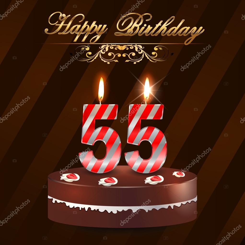 55 Jahr alles Gute zum Geburtstag-Karte mit Kuchen und Kerzen, 55 ...
