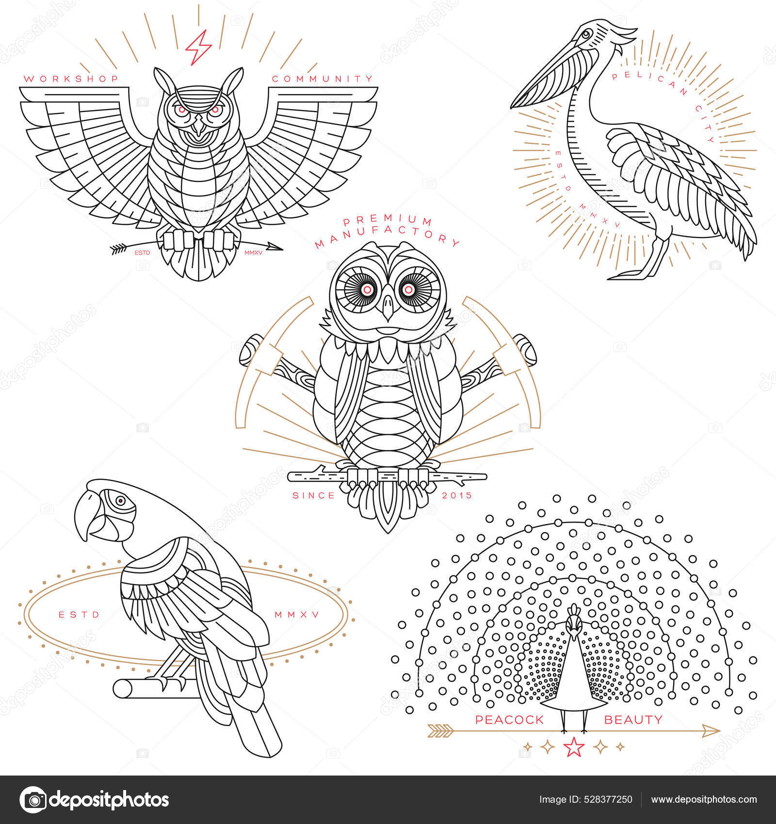 Vintage thin line bird label Stock Illustration by ©karnoff #528377250