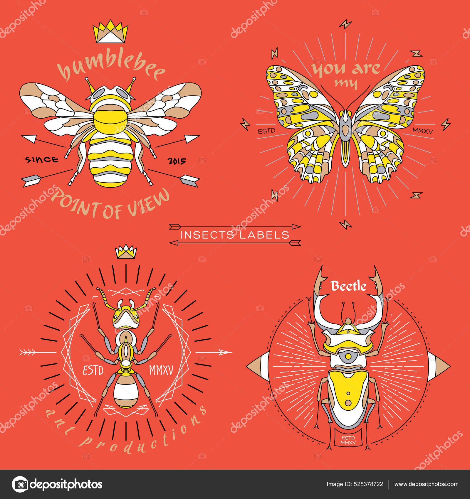 Etiquetas e insignias de insectos Vector de stock #528378722 de ©karnoff