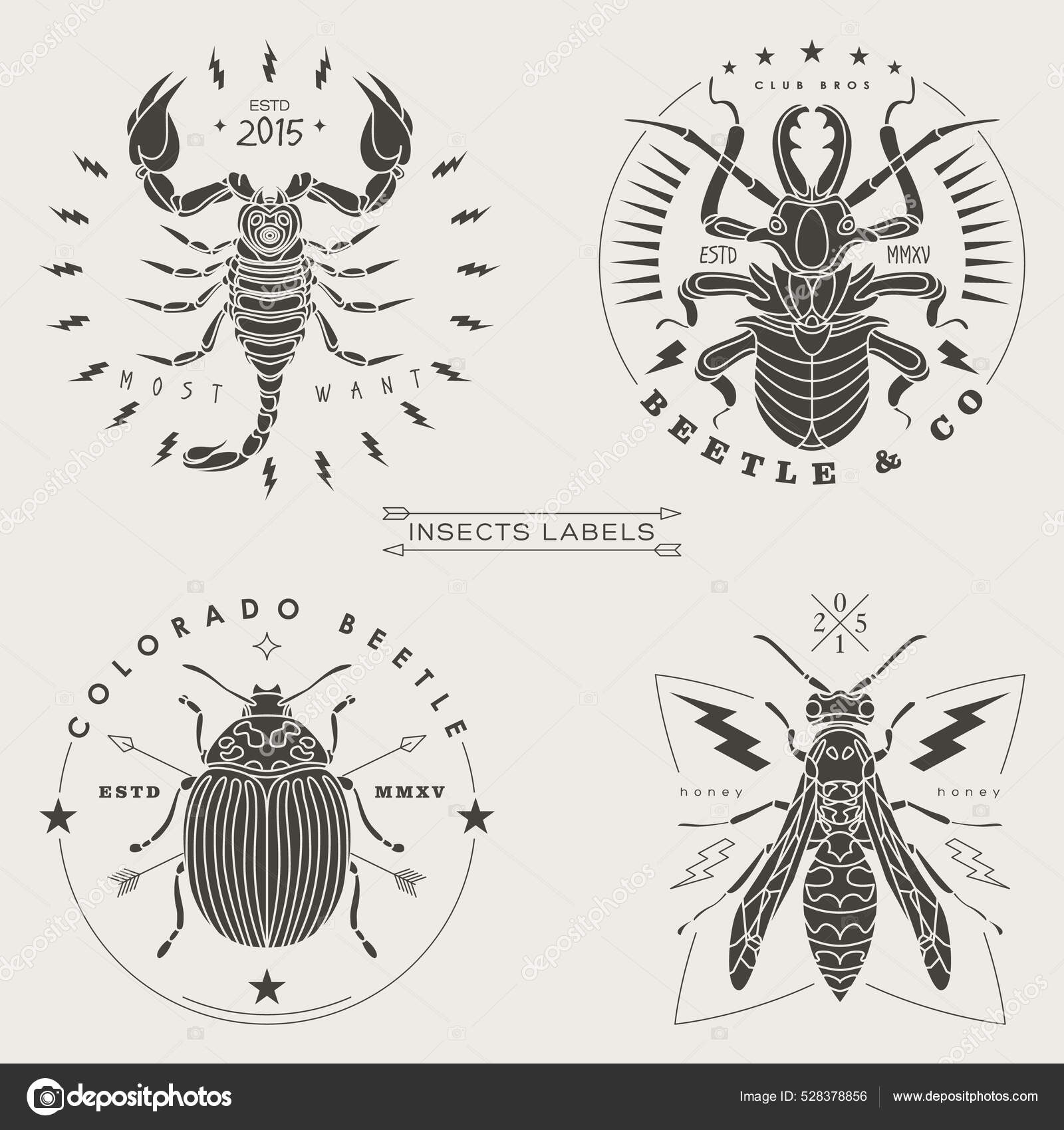 Insects labels and badges Stock Vector by ©karnoff 528378856