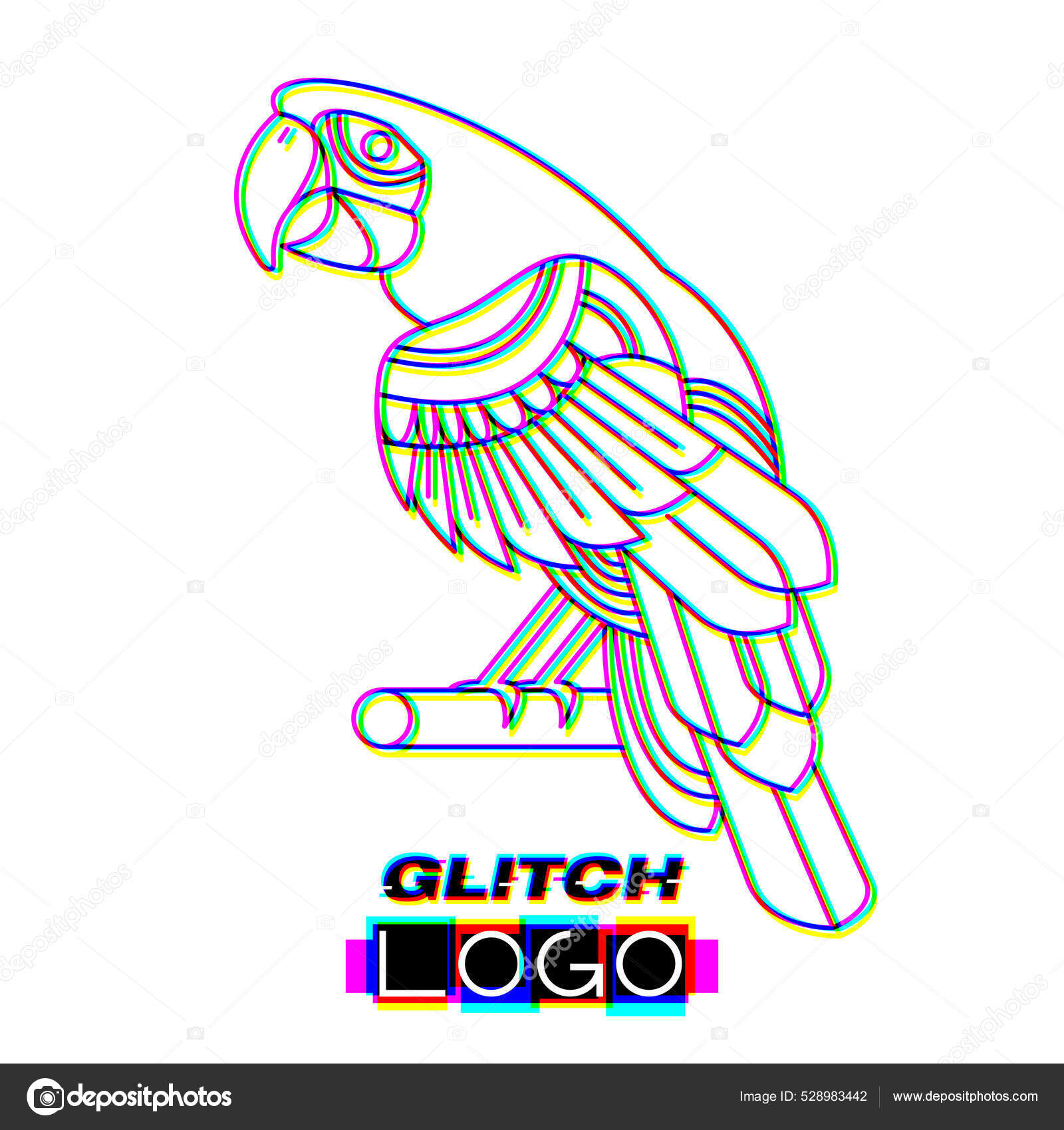 Glitch efecto loro logo vector animal ilustración Vector de stock #528983442 de ©karnoff
