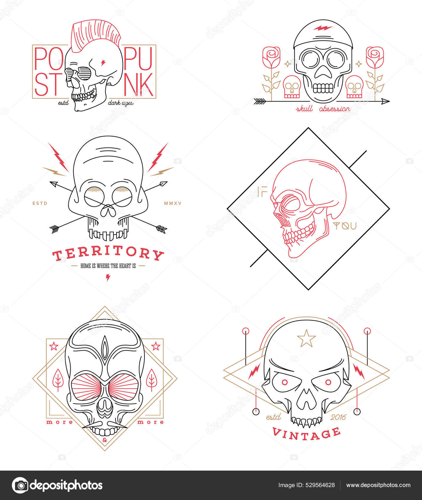 Thin line skull labels Stock Vector by ©karnoff #529564628