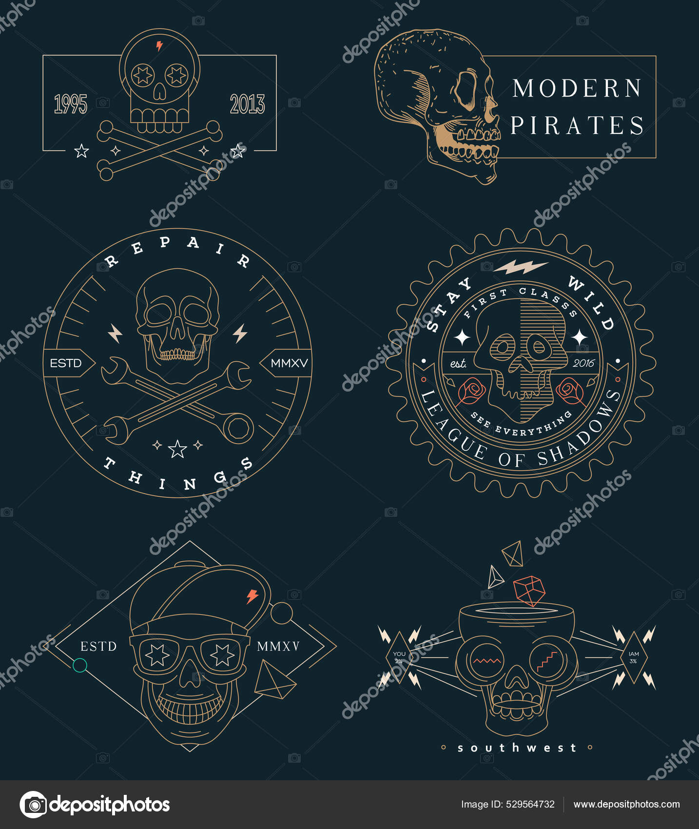 Thin line skull labels Stock Vector Image by ©karnoff #529564732