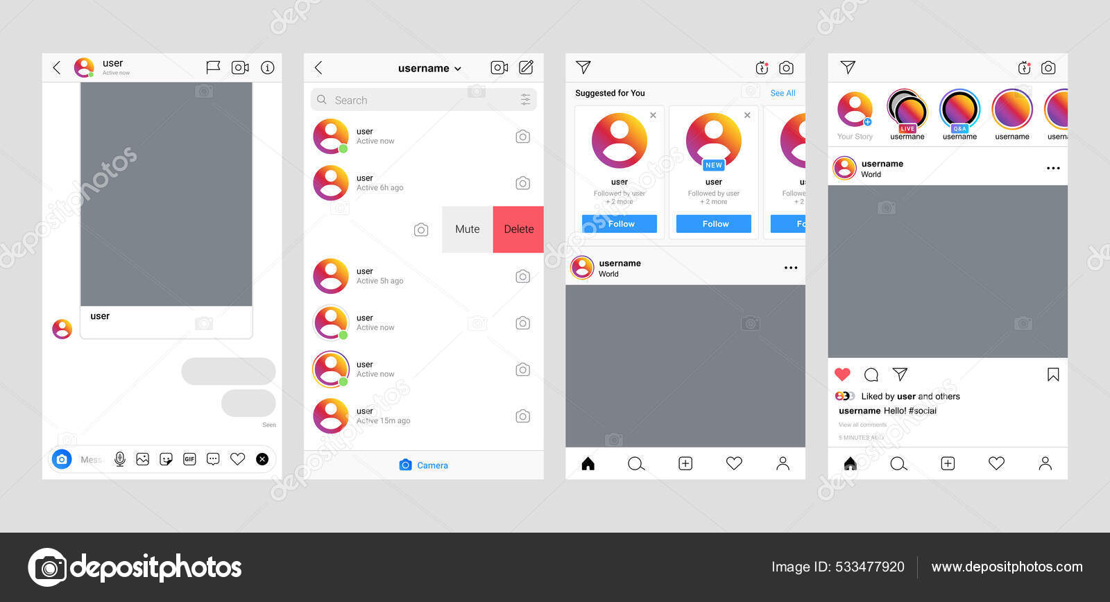 Interfaz de pantalla en la aplicación de redes sociales Vector de stock ...