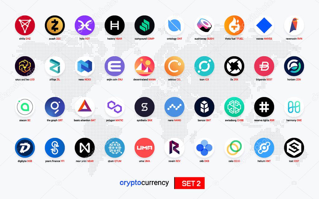Cripto monedas monedas sistema de pago digital blockchain concepto. Colecci n de conjuntos de ...
