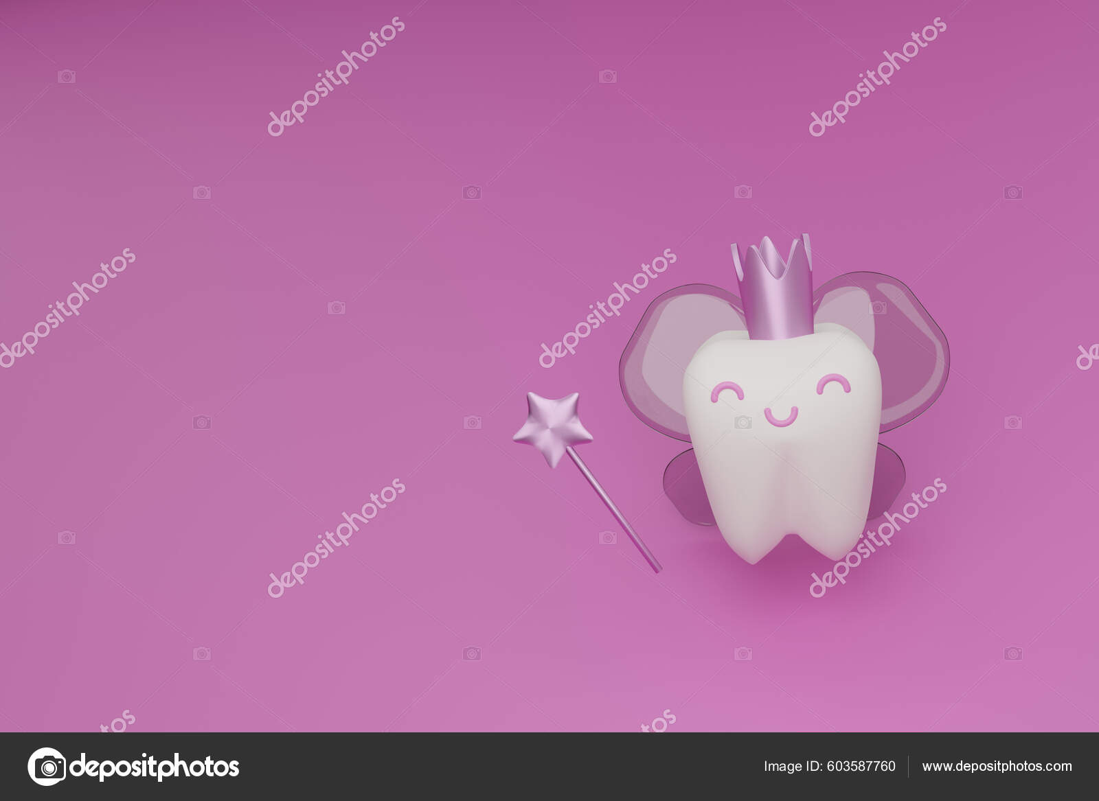 Cute Cartoon Tooth Fairy Character Render Illustration Solid Pink ...
