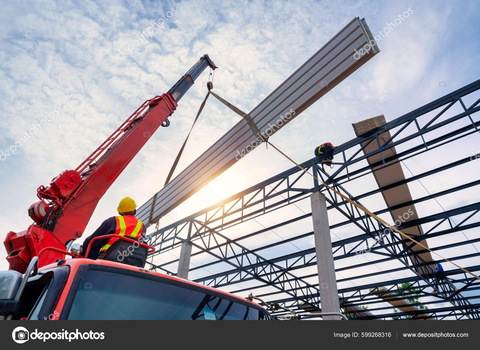 Crane Driver Using Crane Lift Roof Foam Roof Sheet Steel — Stock Photo ...