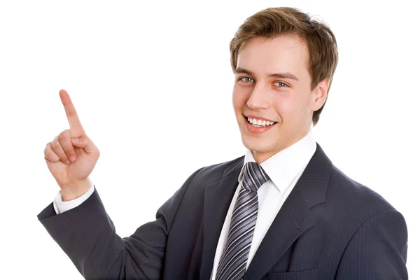 Business man pointing showing copy space — Stock Photo © chagin #44810761