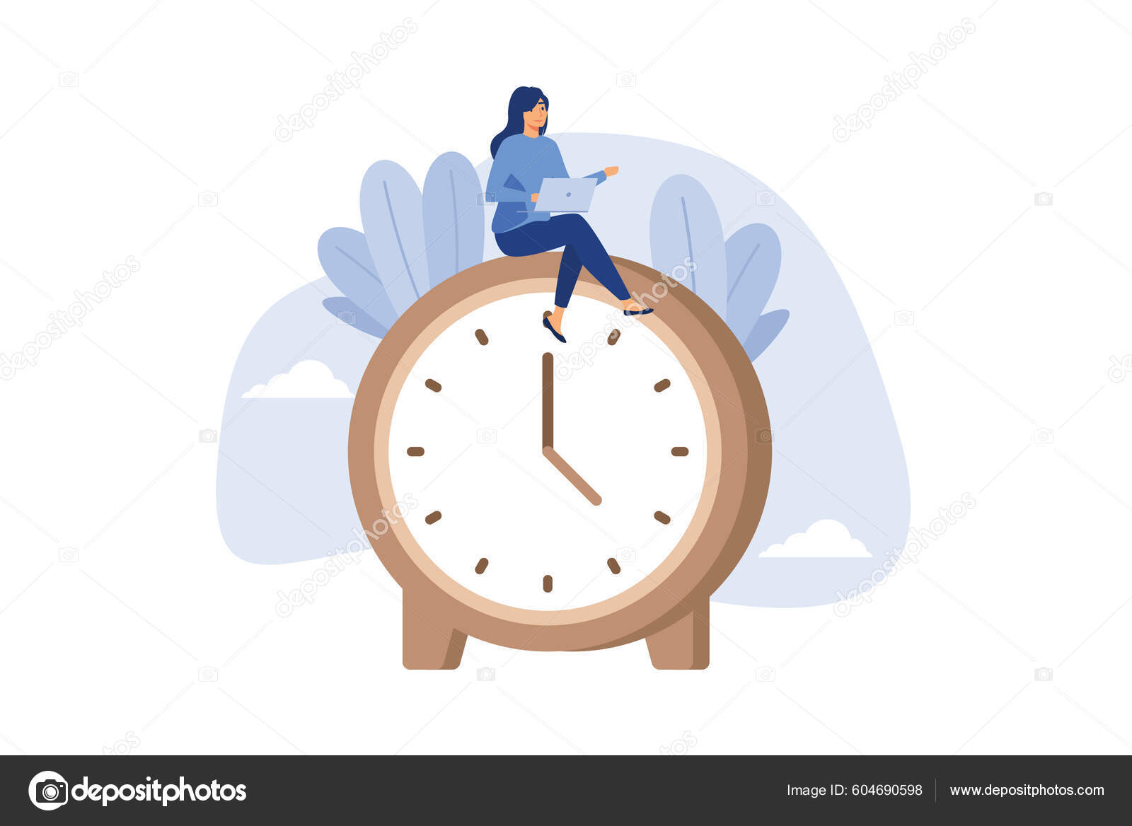 Work Time Clock Stock Vector Illustration Of Notebook