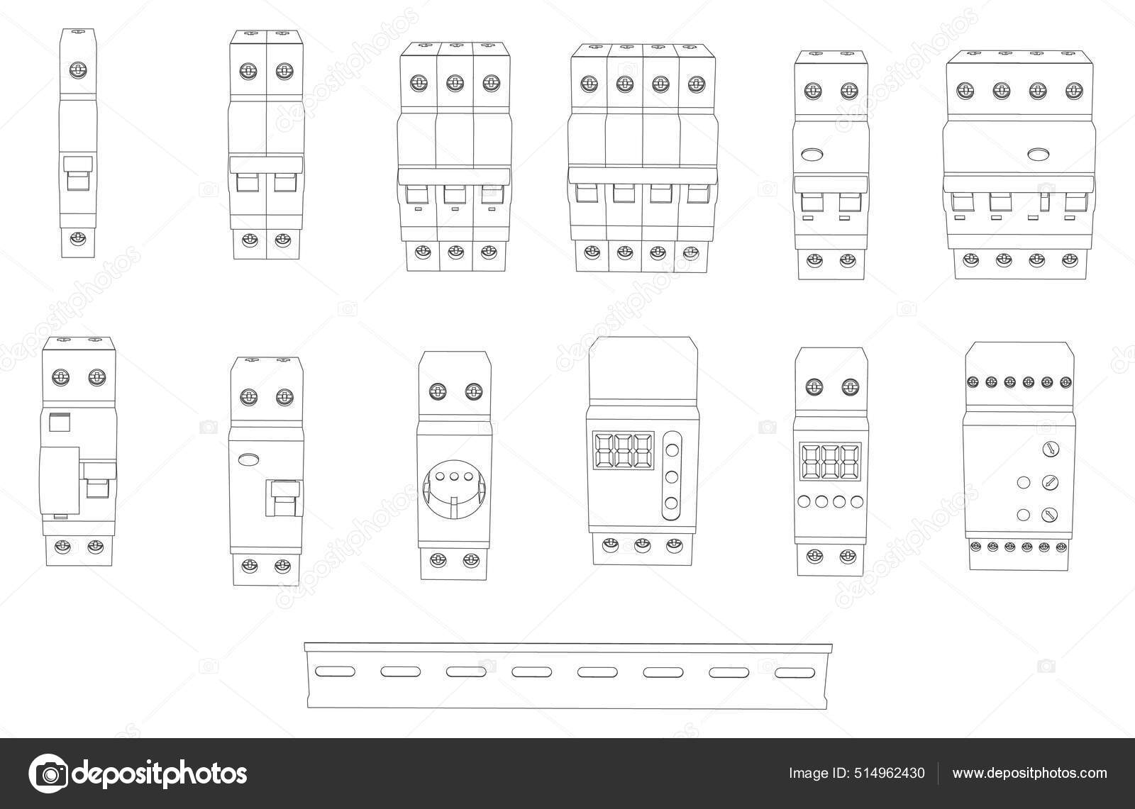 Vector Set Outline Switchboard Elements Fuse Control Box Safety Circuit ...