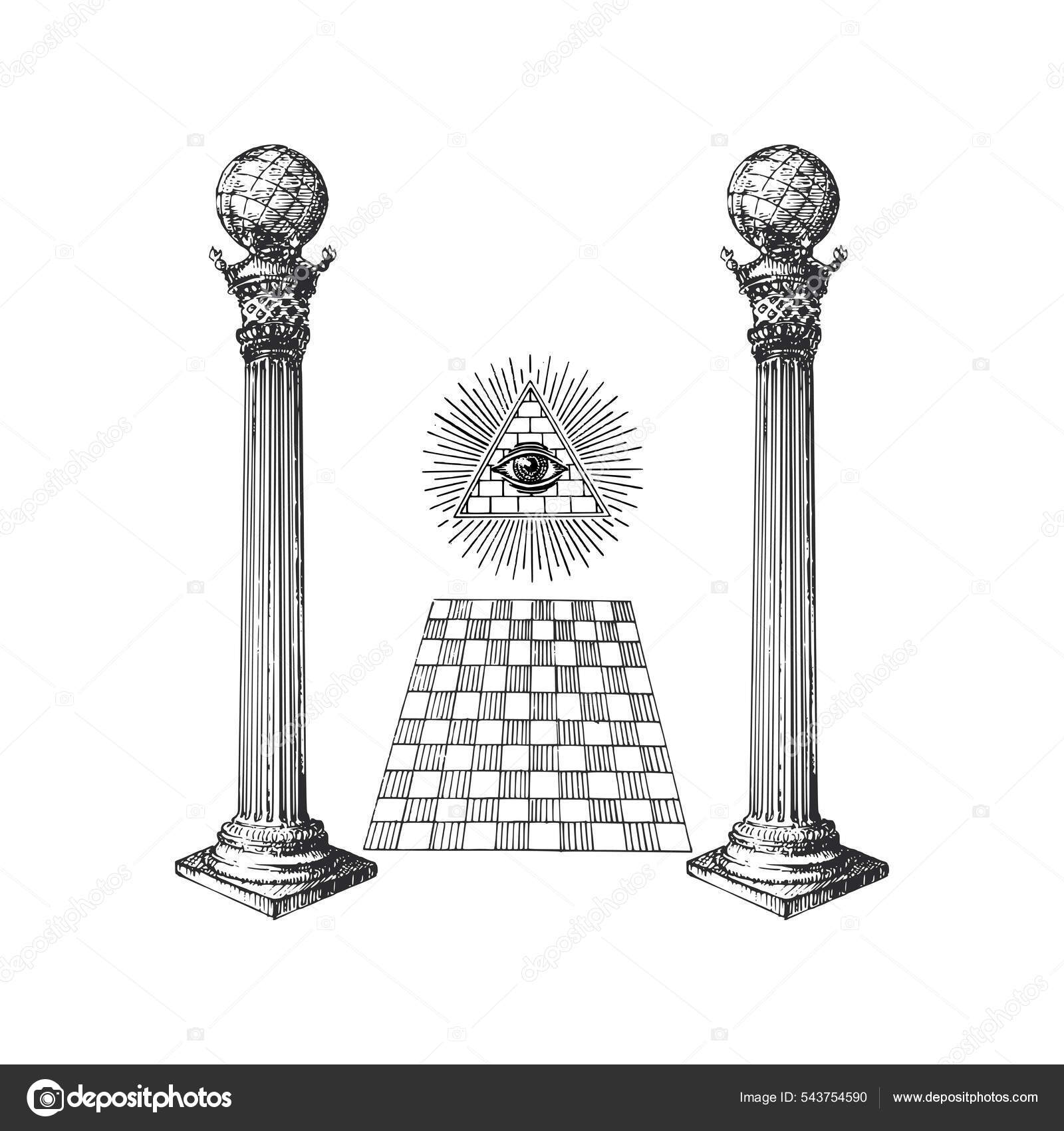 Freemasonry Columns and Eye of Providence concept. Stock Vector Image ...