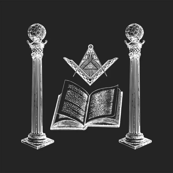 Freemasonry Columns and Eye of Providence concept. Stock Vector Image ...