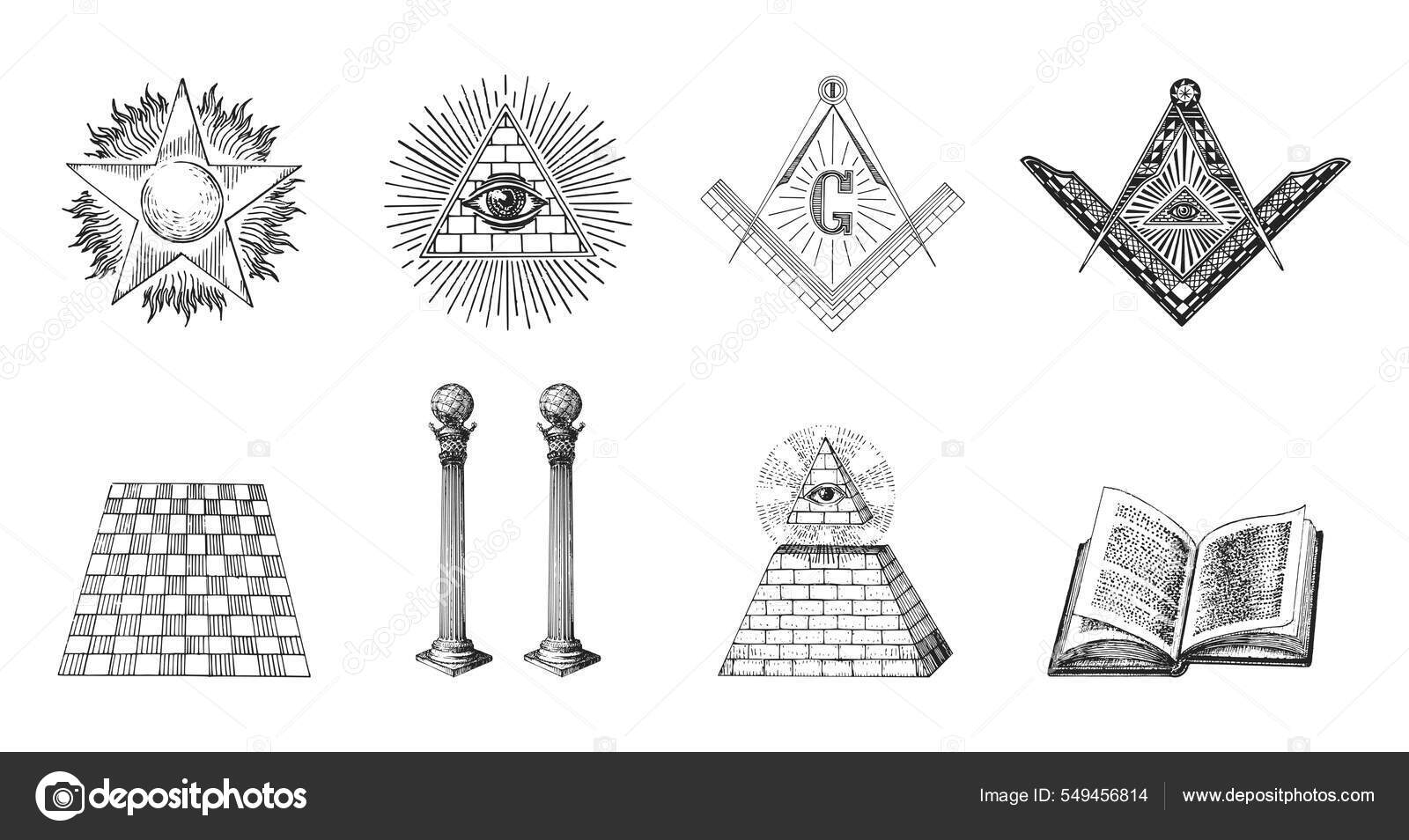 Zednářské symboly nastaveny ve vektoru. Okultní symbolika. Stock Vector ...