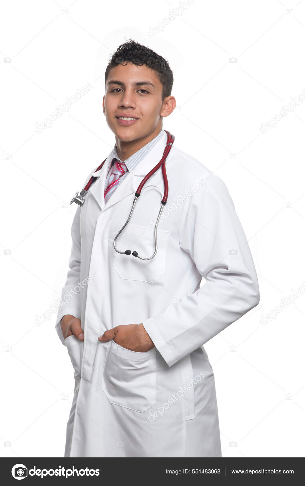 Young Latino Doctor White Coat White Stethoscope White Background ...