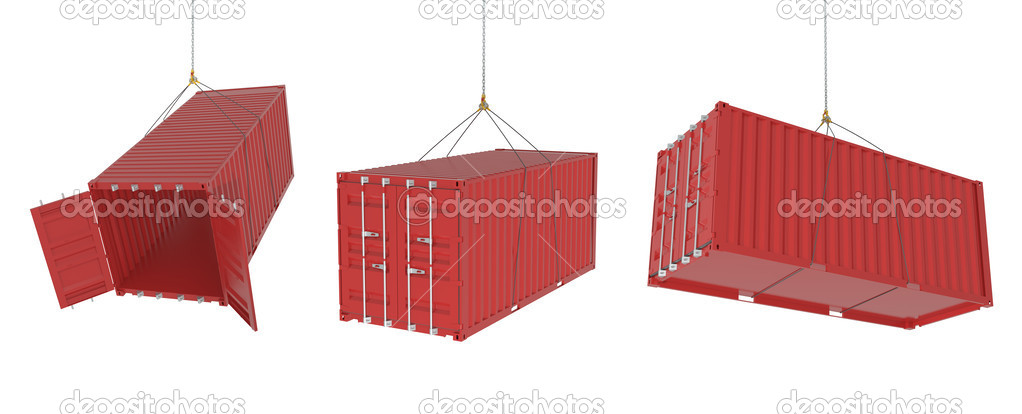 Shipping containers in different positions - red Stock Photo by ...