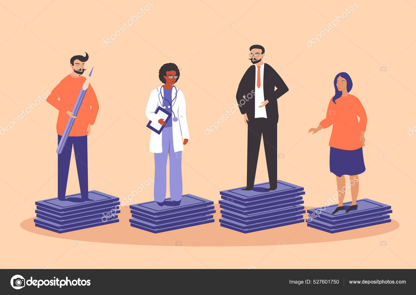 Vector Illustration Theme Gender Inequality Salaries Gender Gap Men ...