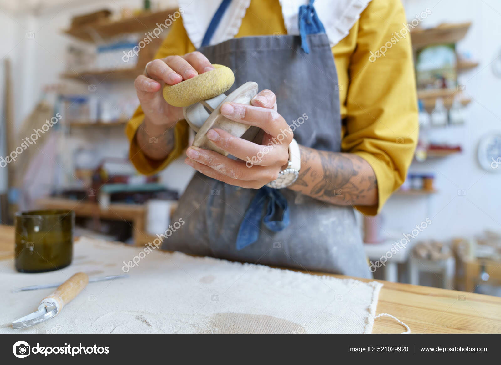 Artistic hobby and pottery studio ownership: female artisan work with ...