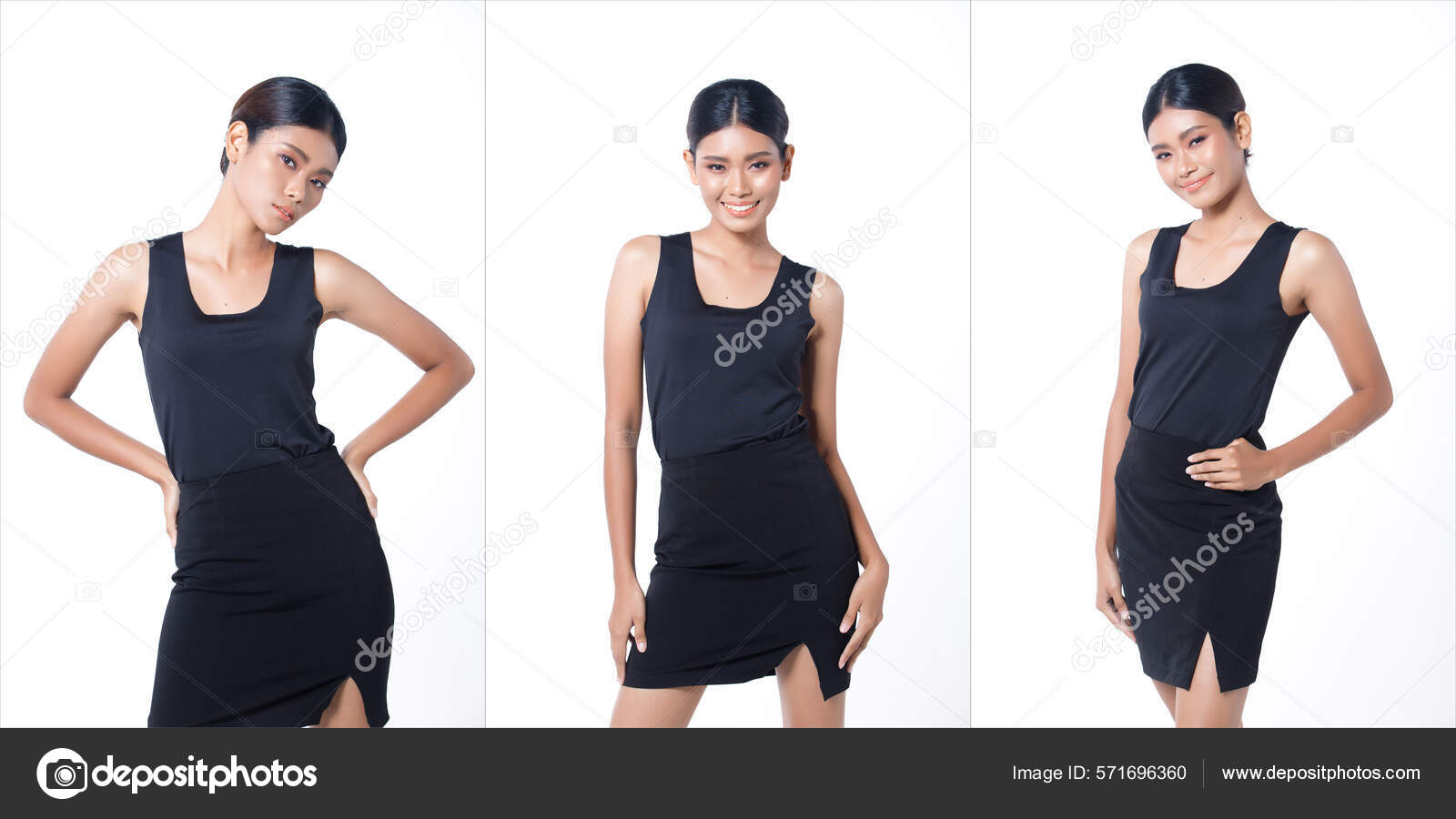 Collage Group Half Body Figure Snap 20S Asian Woman Black — Stock Photo ...