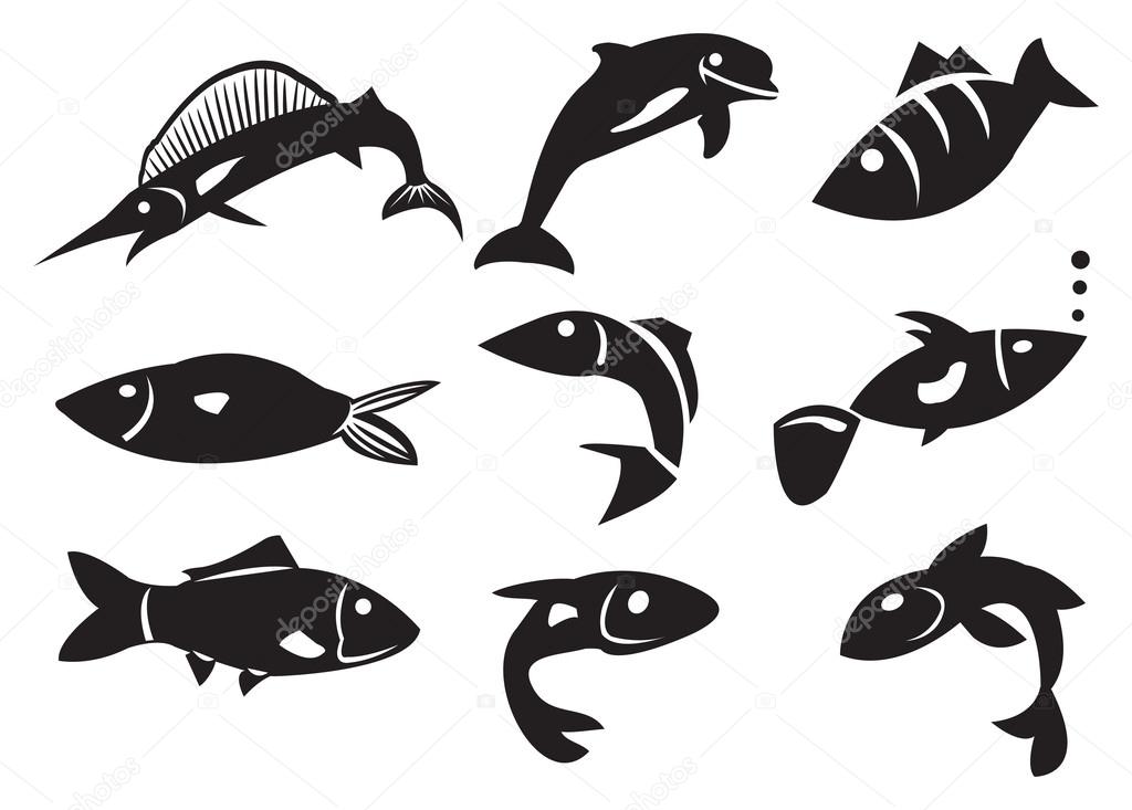 Ilustración vectorial de diversos pescados — Archivo Imágenes ...