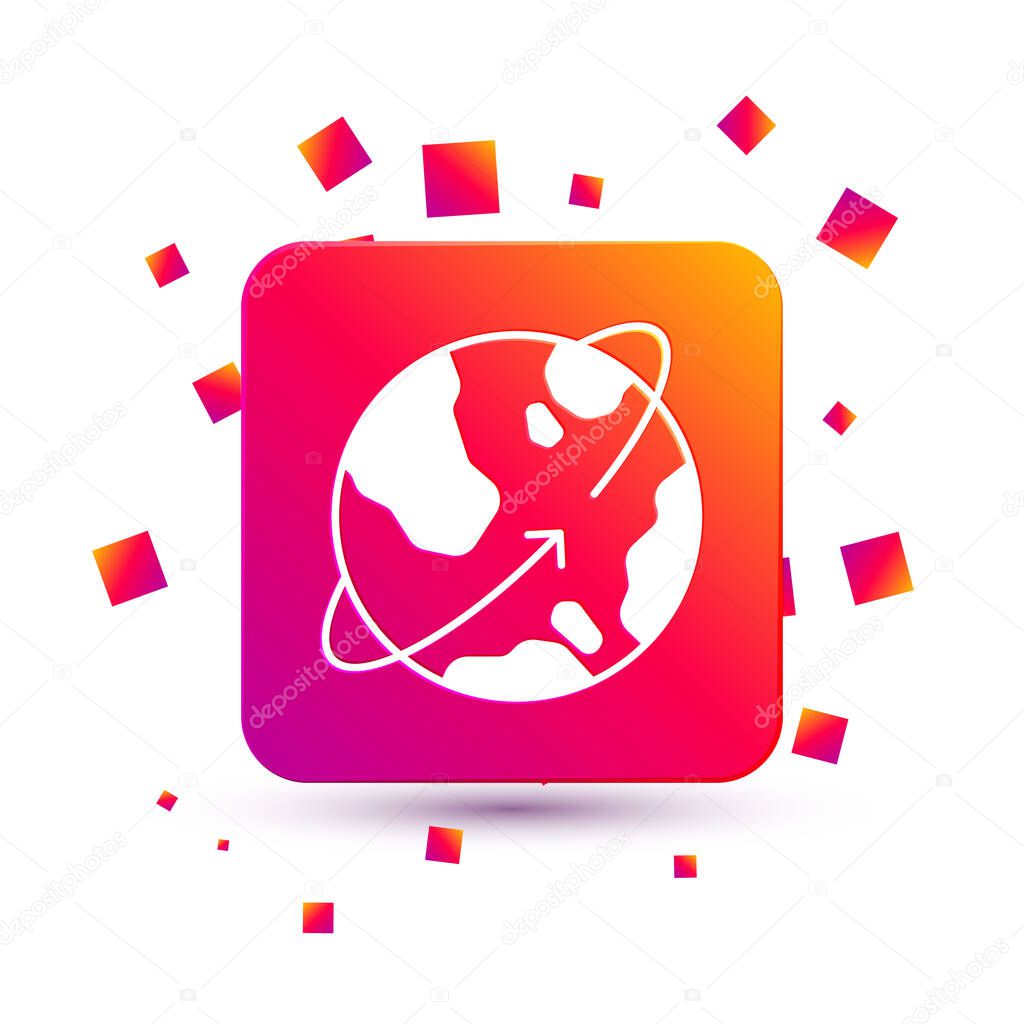 Satélites artificiales blancos orbitando el planeta Tierra en el icono ...