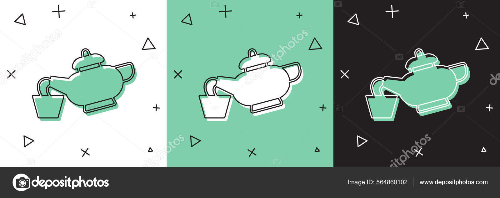 Set Traditional Chinese tea ceremony icon isolated on white and green ...