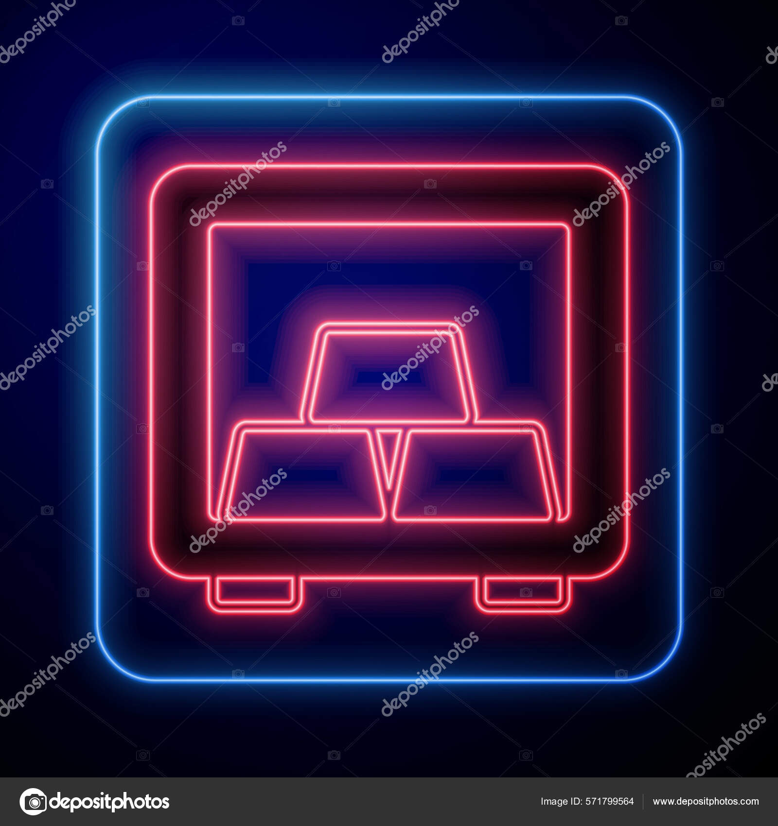 Glowing Neon Safe Gold Bars Icon Isolated Black Background Precious ...