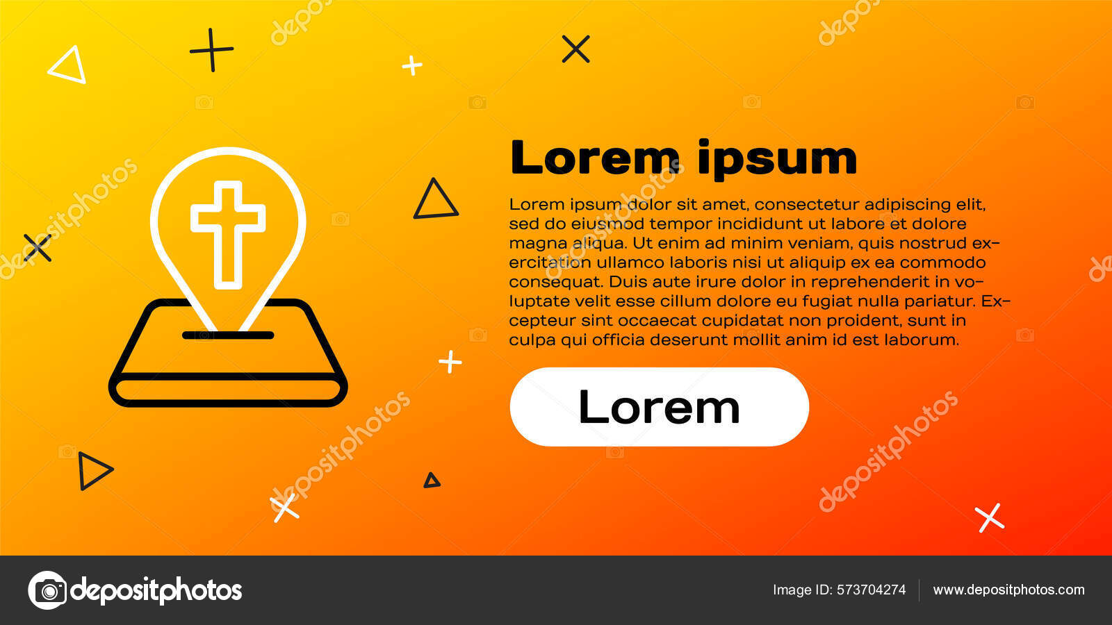 Line Map Pin Church Building Icon Isolated Yellow Background Christian ...