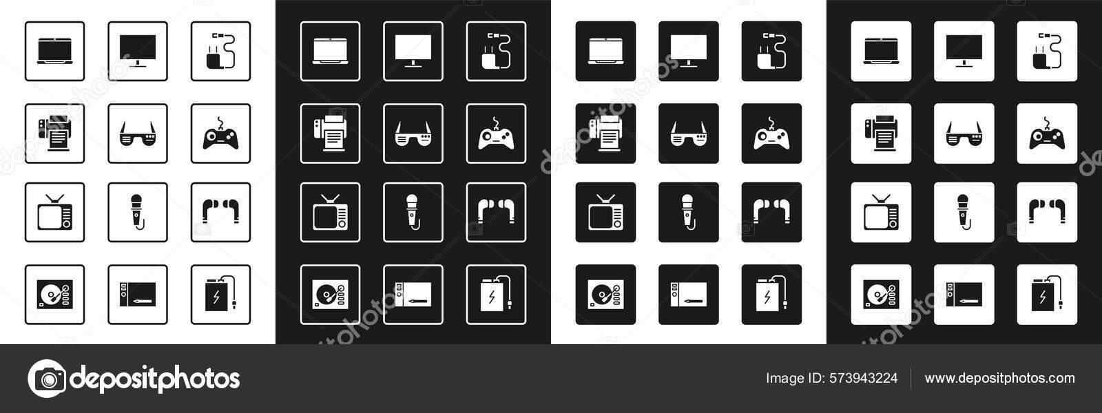 Set Charger Smart Glasses Printer Laptop Gamepad Computer Monitor Screen Stock Vector Image by ...
