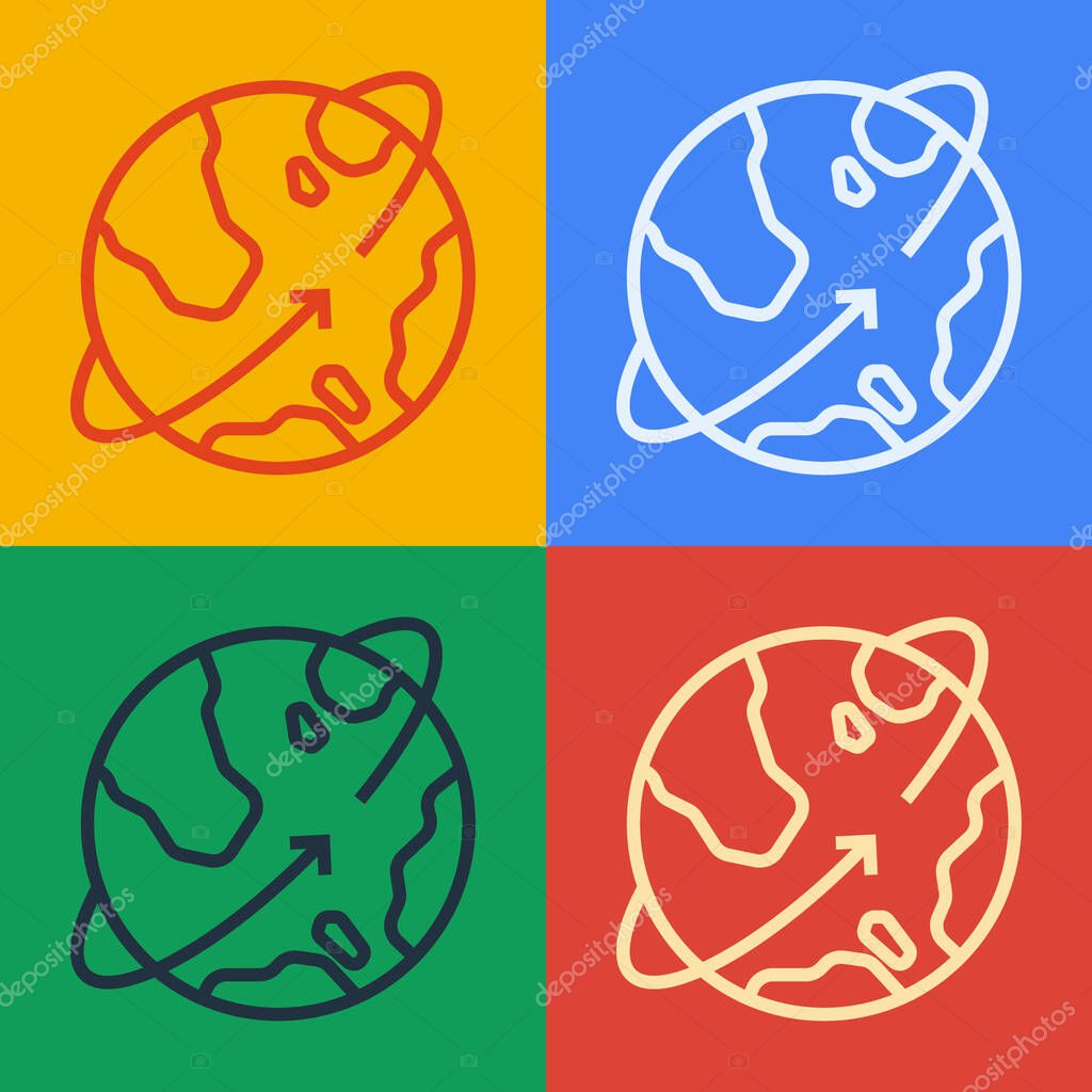 Línea de arte pop Satélites artificiales orbitando el planeta Tierra en ...